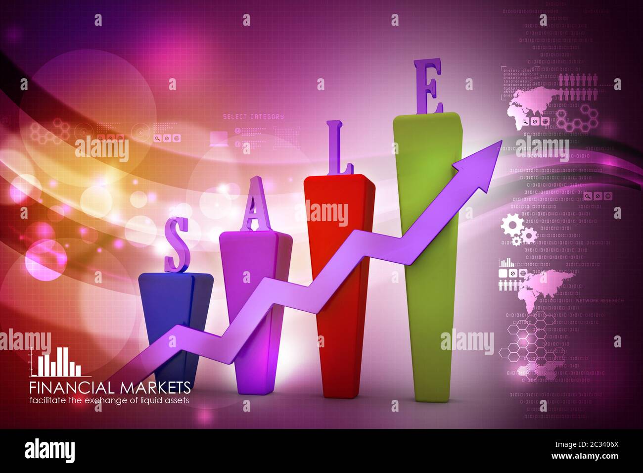 3D Bar chart and sales growth Stock Photo - Alamy