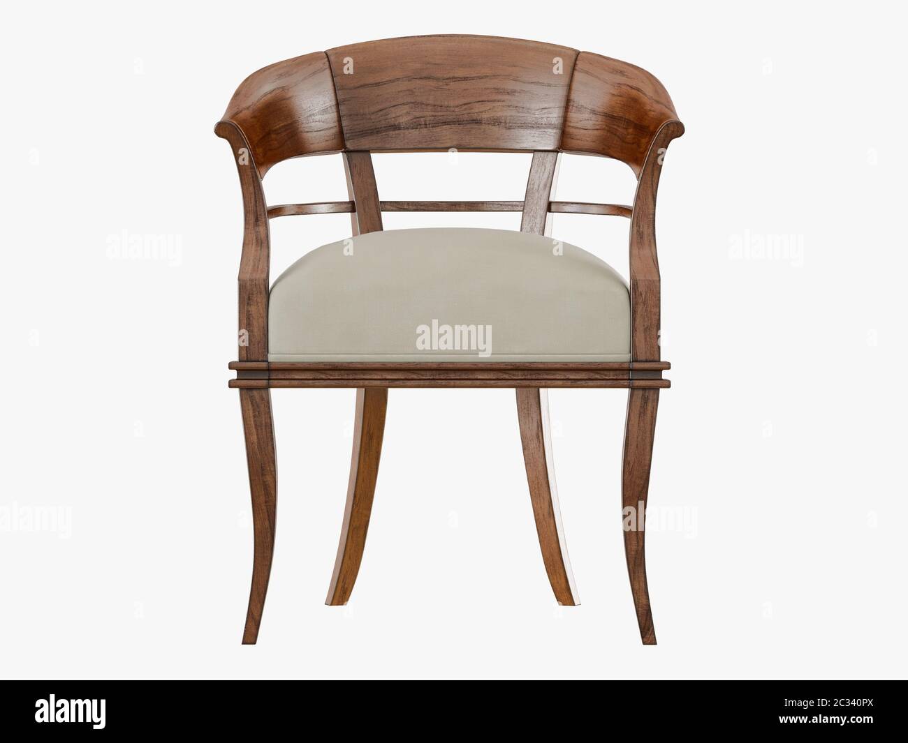 Chair with wooden armrests front view 3D rendering Stock Photo - Alamy
