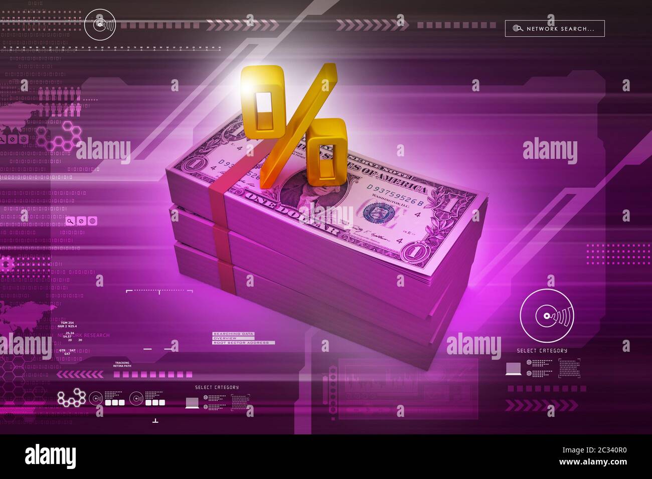 Dollar notes with percentage sign Stock Photo - Alamy