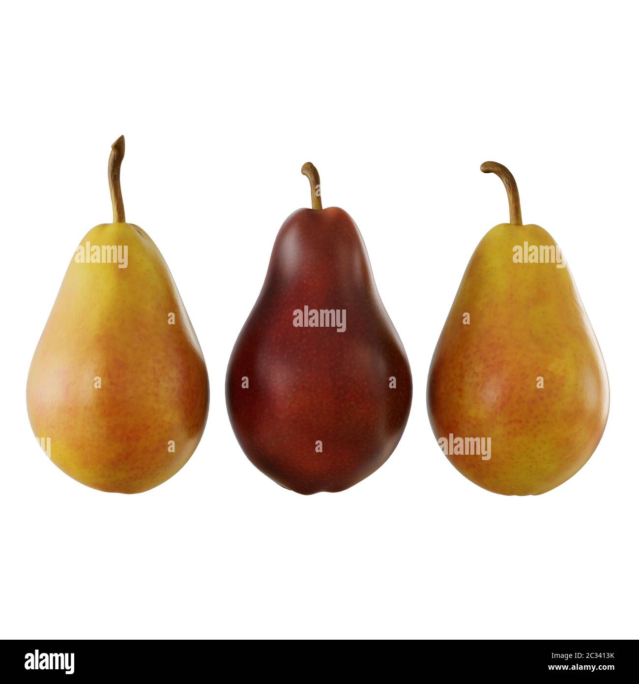 Three pears on a white background a red pear in the middle Stock Photo ...