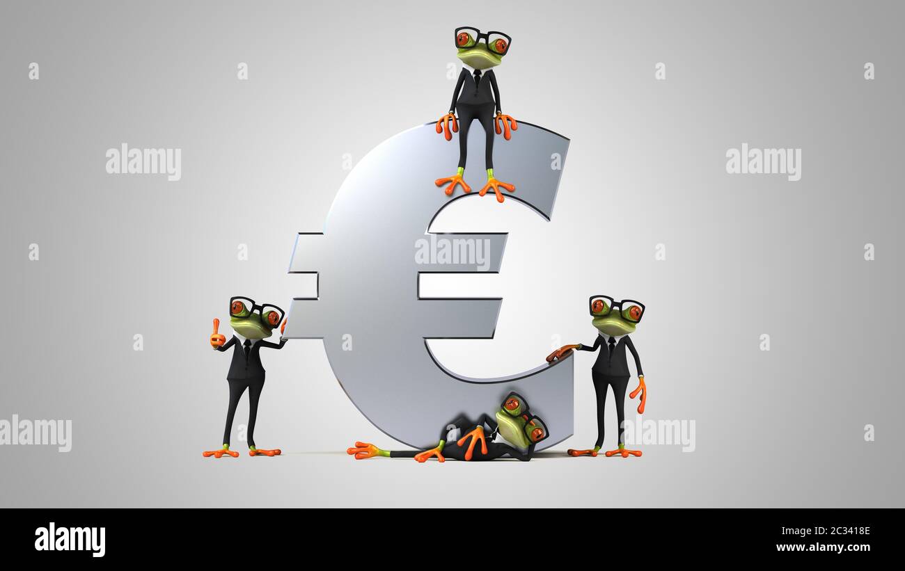 3D Illustration of green frogs next to a euro Stock Photo - Alamy
