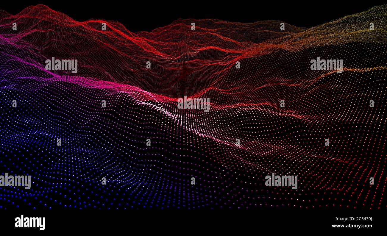 3d image render of abstract geometric waves formed by points Stock ...