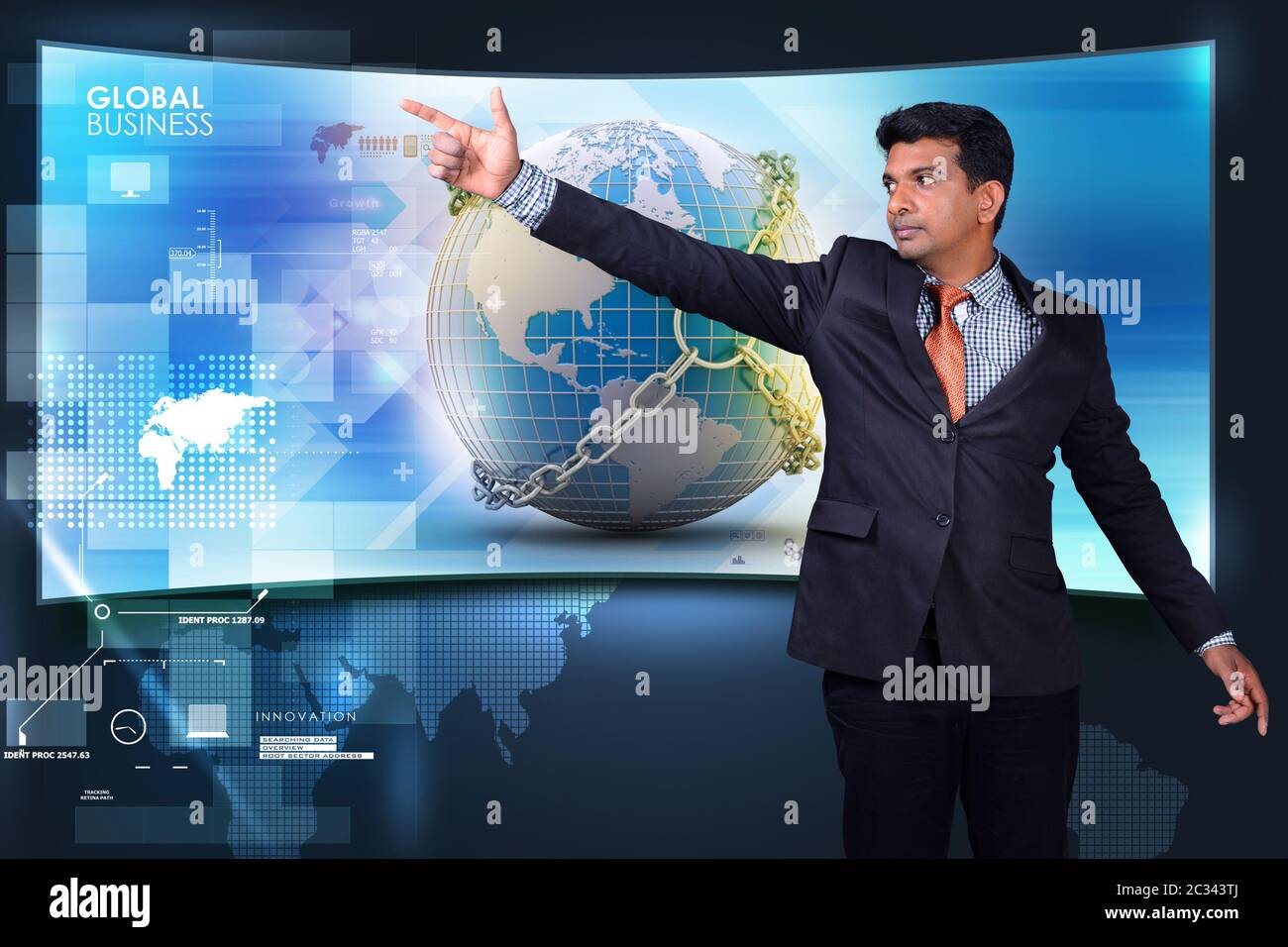 Business man showing futuristic technology Stock Photo - Alamy