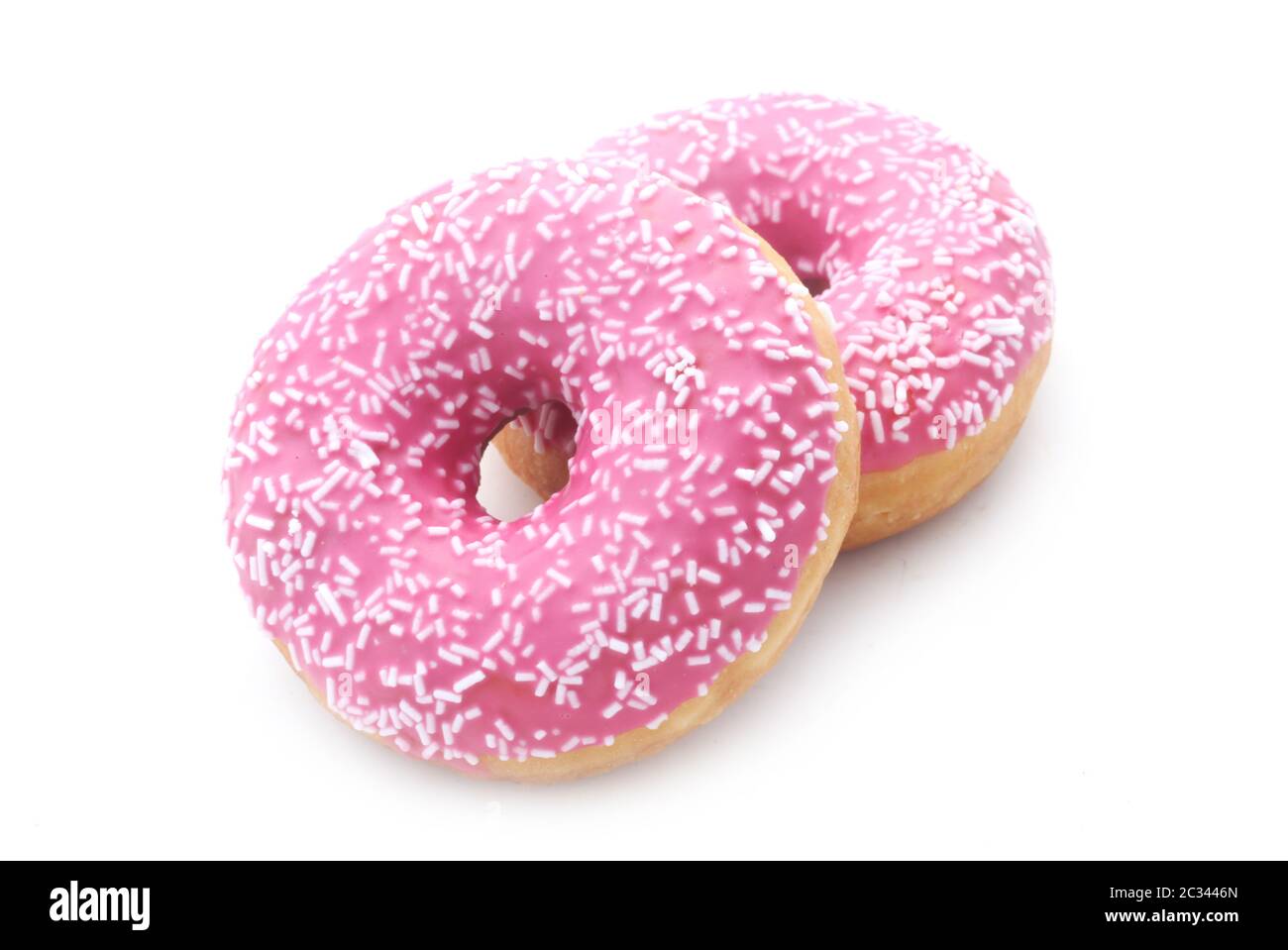 Two Pink Doughnuts Isolated On White Stock Photo - Alamy