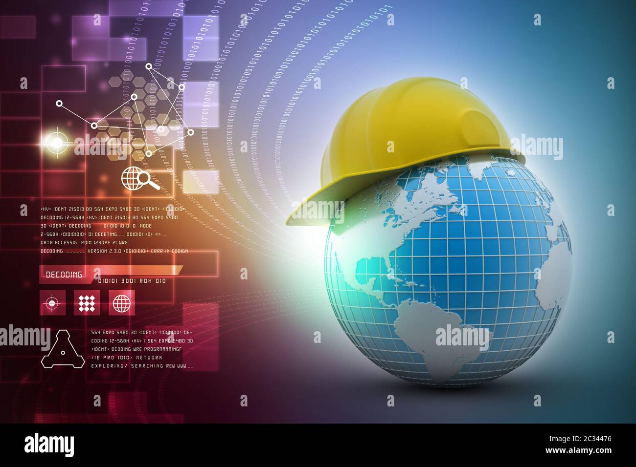 Globe with safety helmet Stock Photo - Alamy