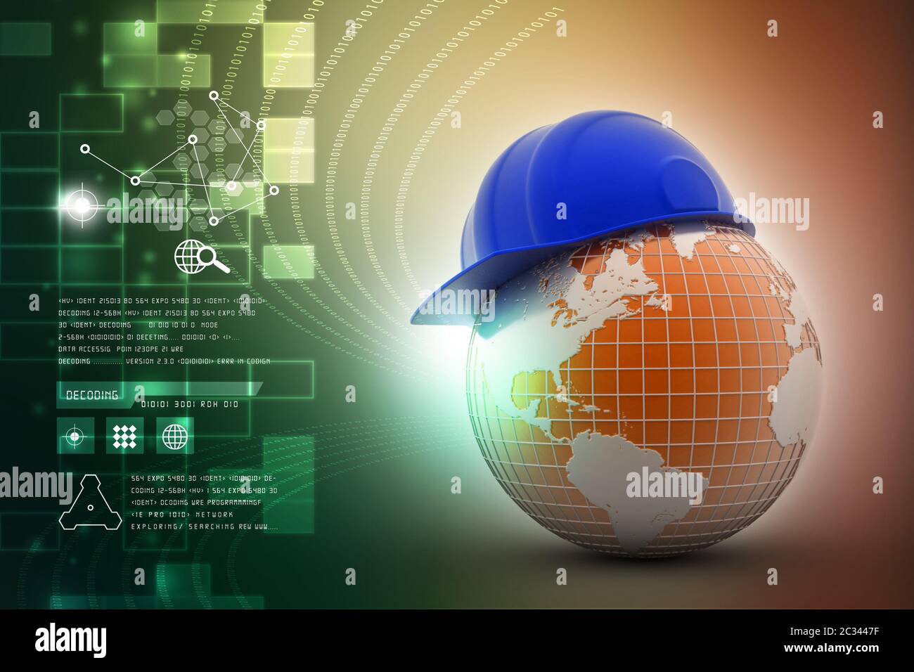 Globe with safety helmet Stock Photo - Alamy