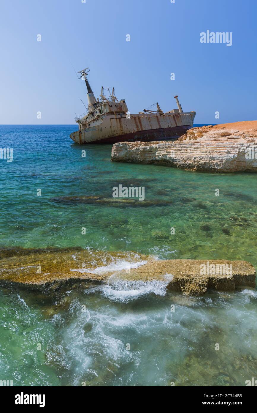 Old ship wreck near coast - Paphos Cyprus Stock Photo - Alamy
