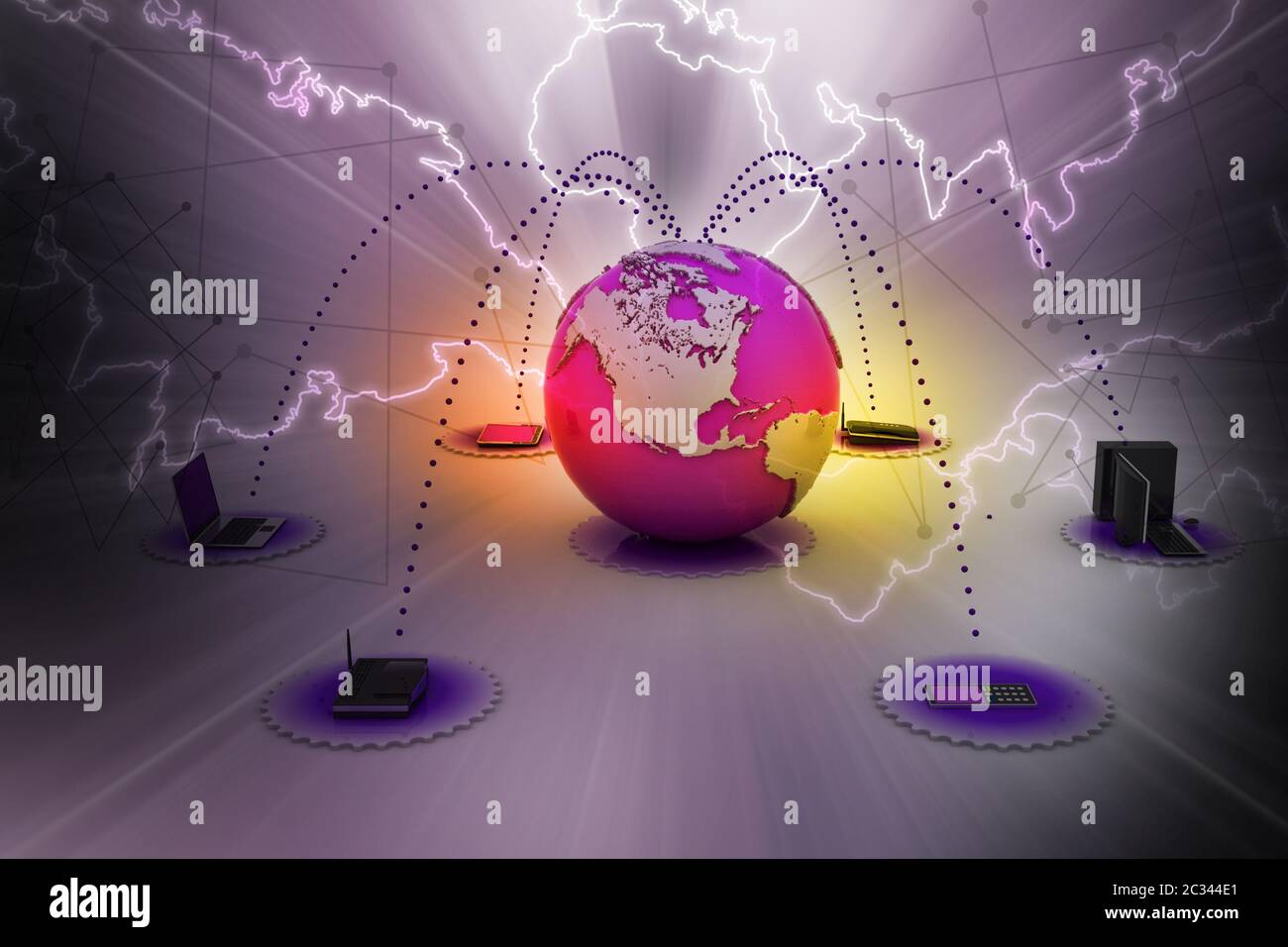 computer networking with globe Stock Photo - Alamy