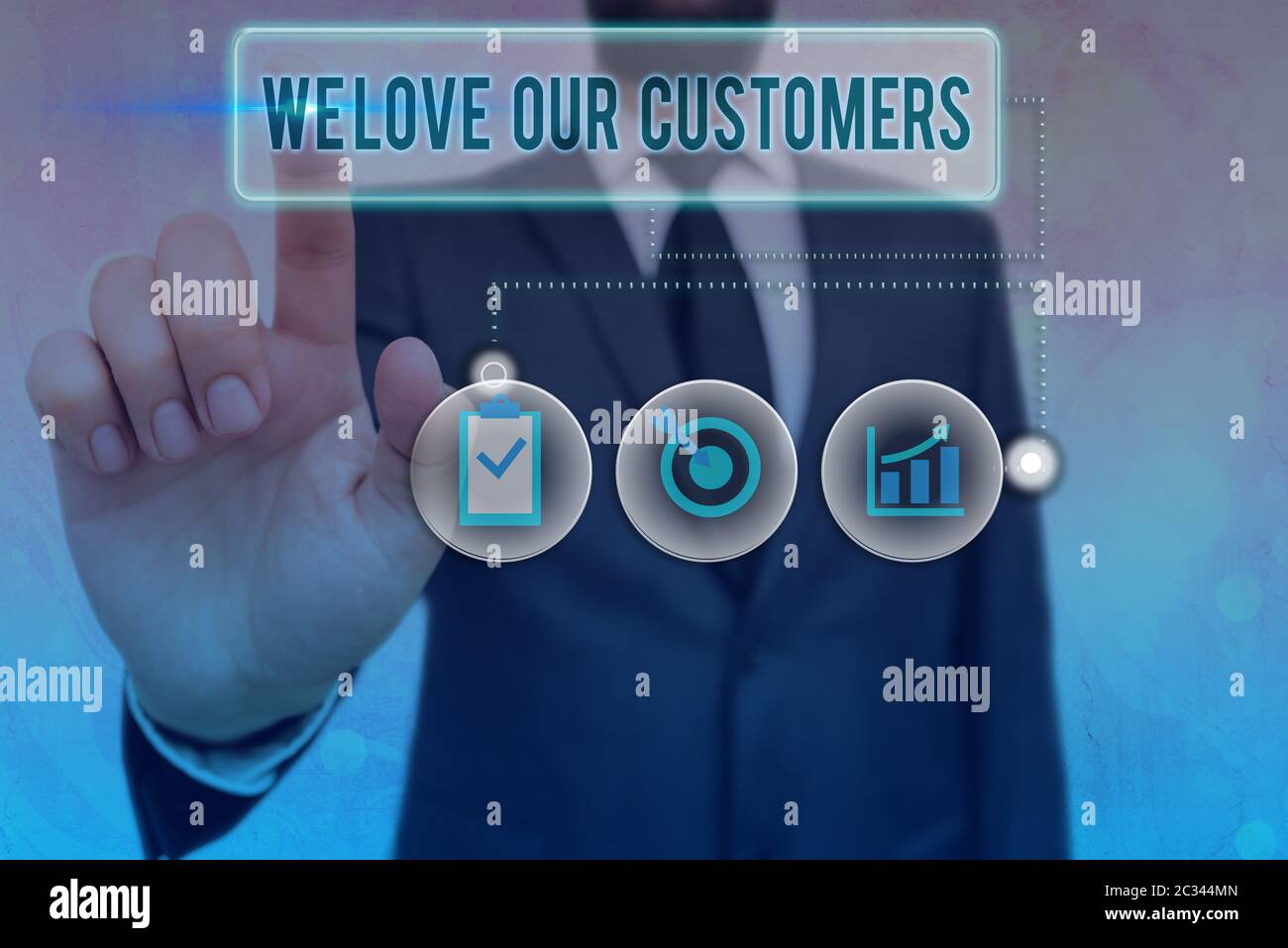 Writing note showing We Love Our Customers. Business concept for ...