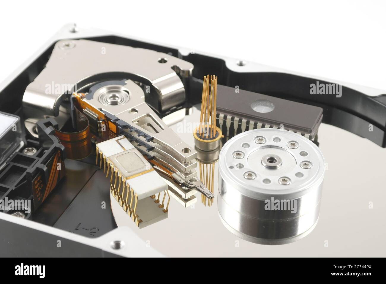 Elements of hard drive with chips Stock Photo - Alamy