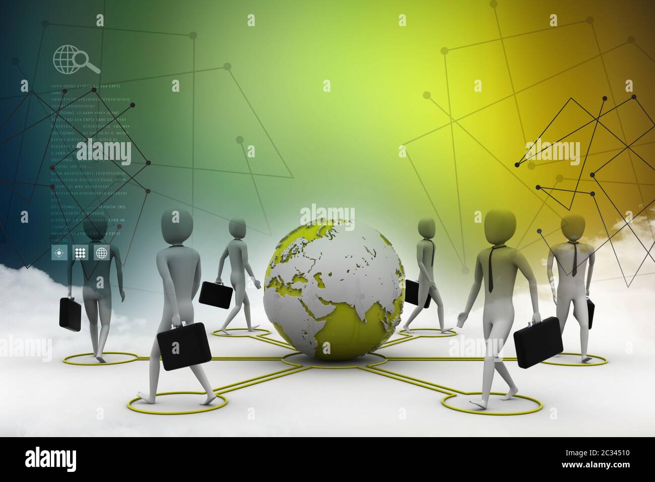 3d image of virtual men on global connection Stock Photo - Alamy
