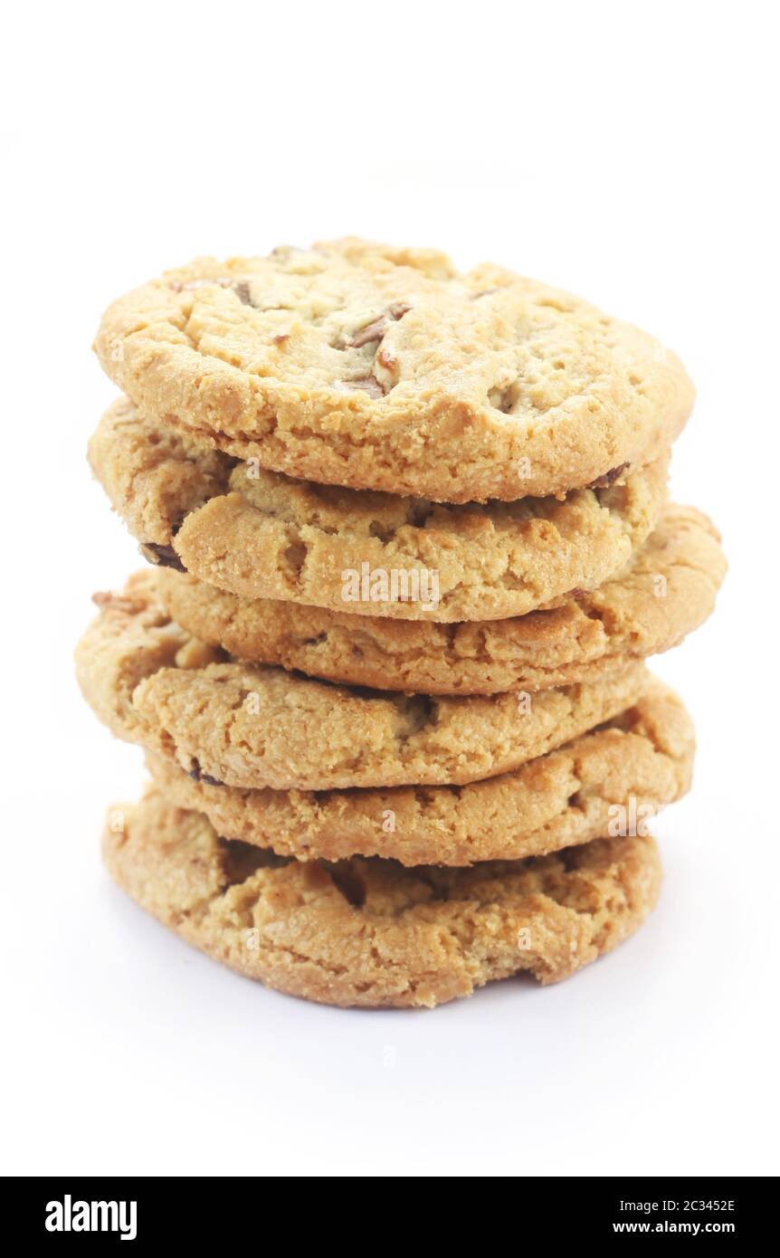 Plain Cookies In A Stack Isolated On White Stock Photo - Alamy