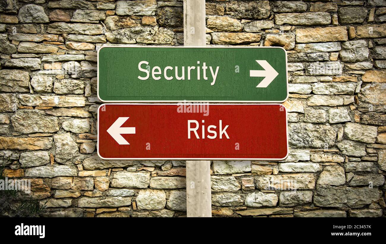 Street Sign to Security versus Risk Stock Photo - Alamy