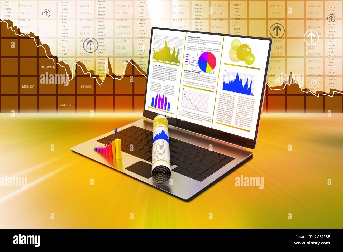 Laptop showing a financial report Stock Photo - Alamy