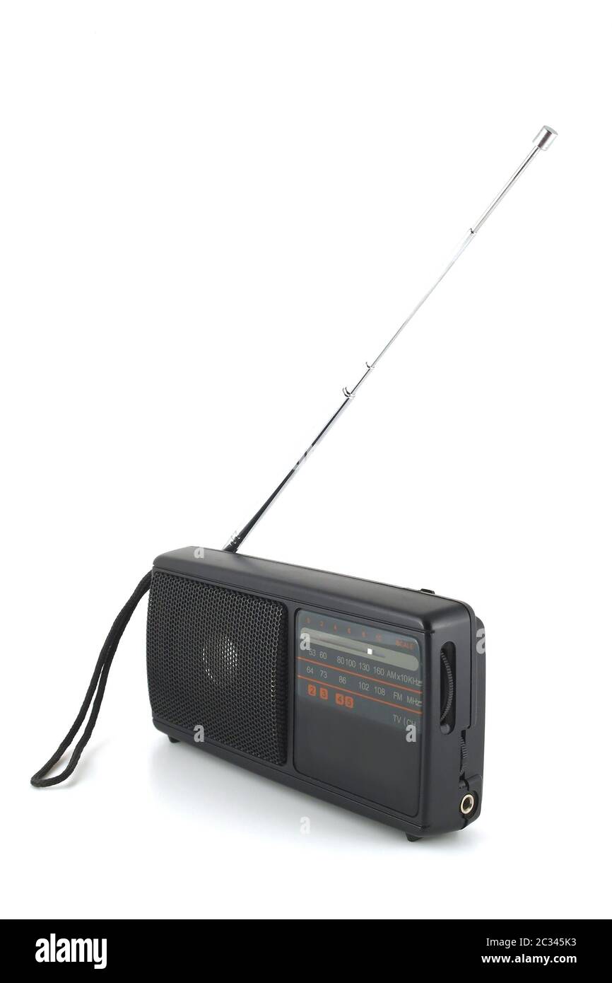 Old pocket radio with antenna over white Stock Photo - Alamy