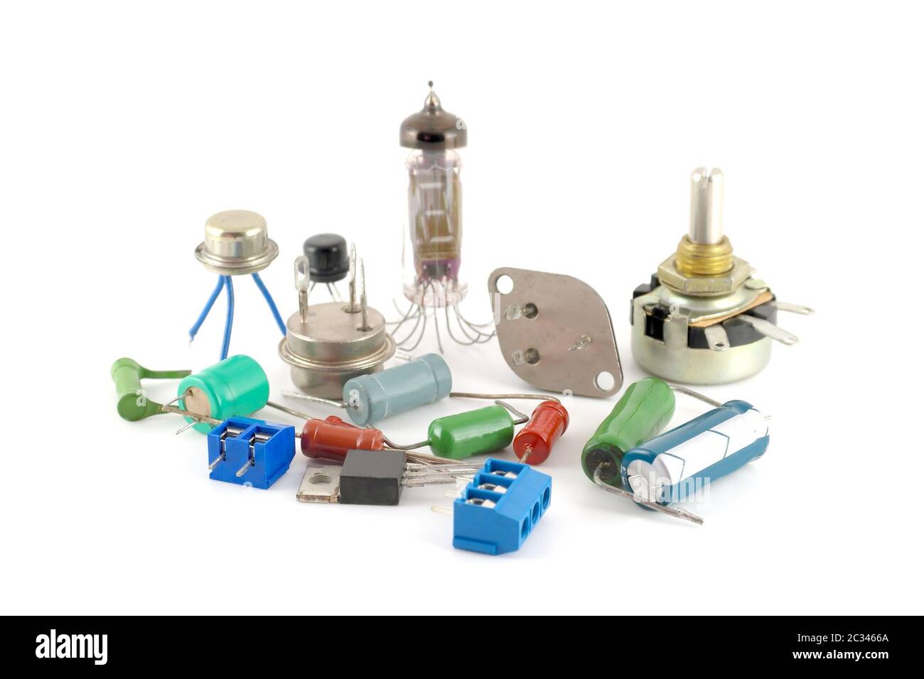 Old electonics components over white Stock Photo - Alamy