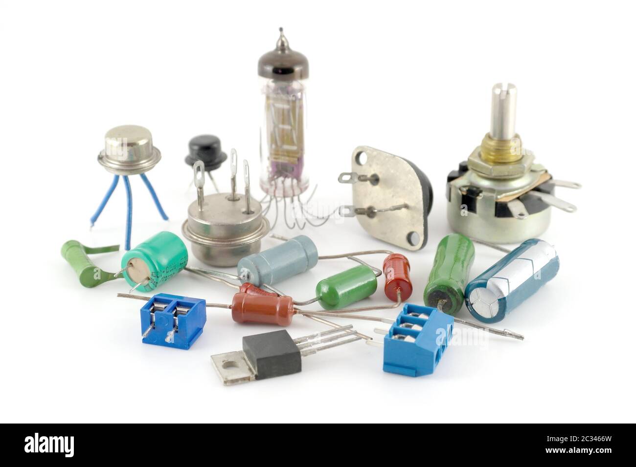Old electonics components over white Stock Photo - Alamy