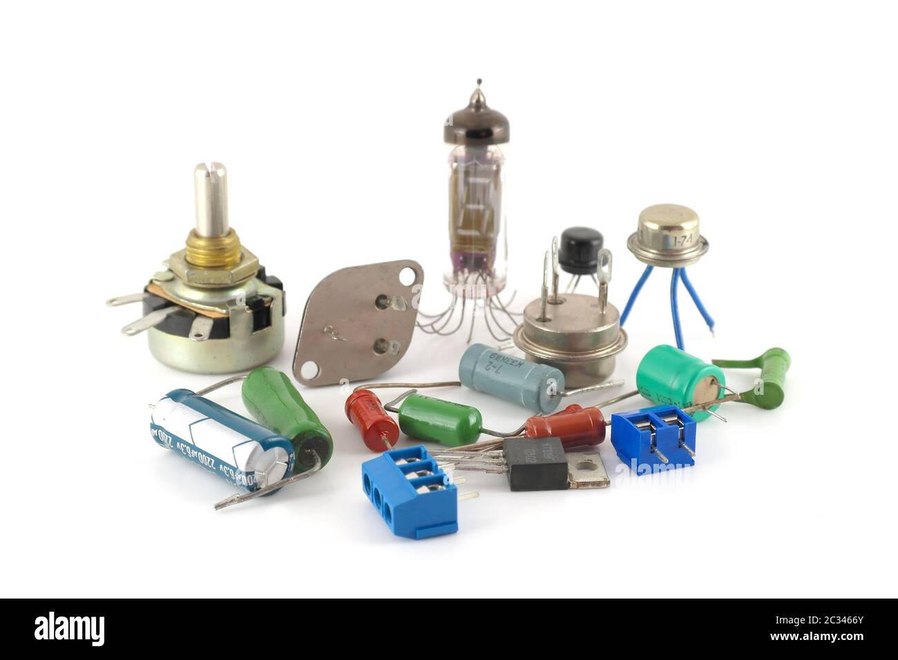 Old electonics components over white Stock Photo - Alamy