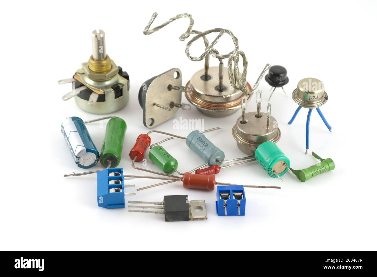 Old electonics components over white Stock Photo - Alamy