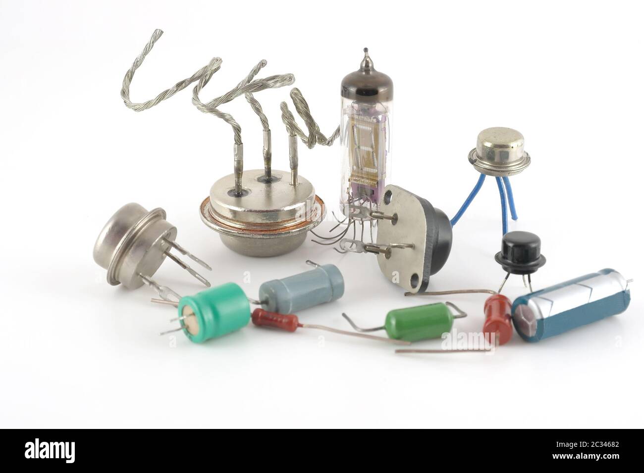 Old electonics components over white Stock Photo - Alamy