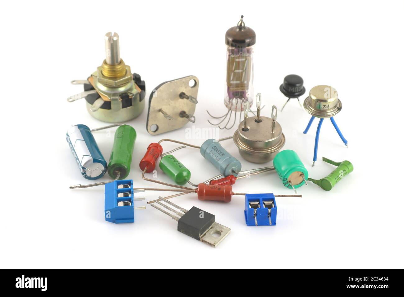 Old electonics components over white Stock Photo - Alamy