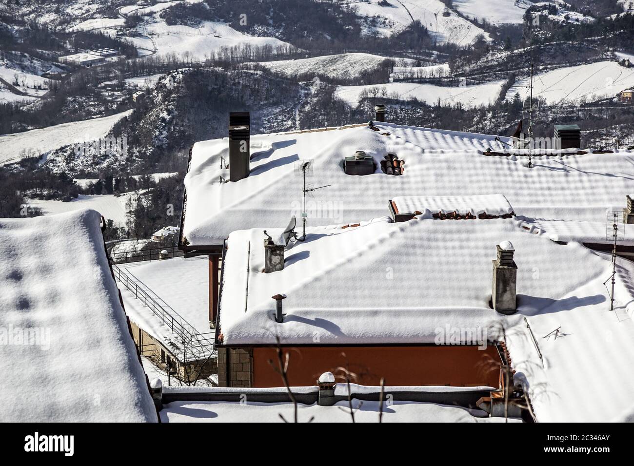 Aerial view of winter roof with antenna Stock Photo - Alamy