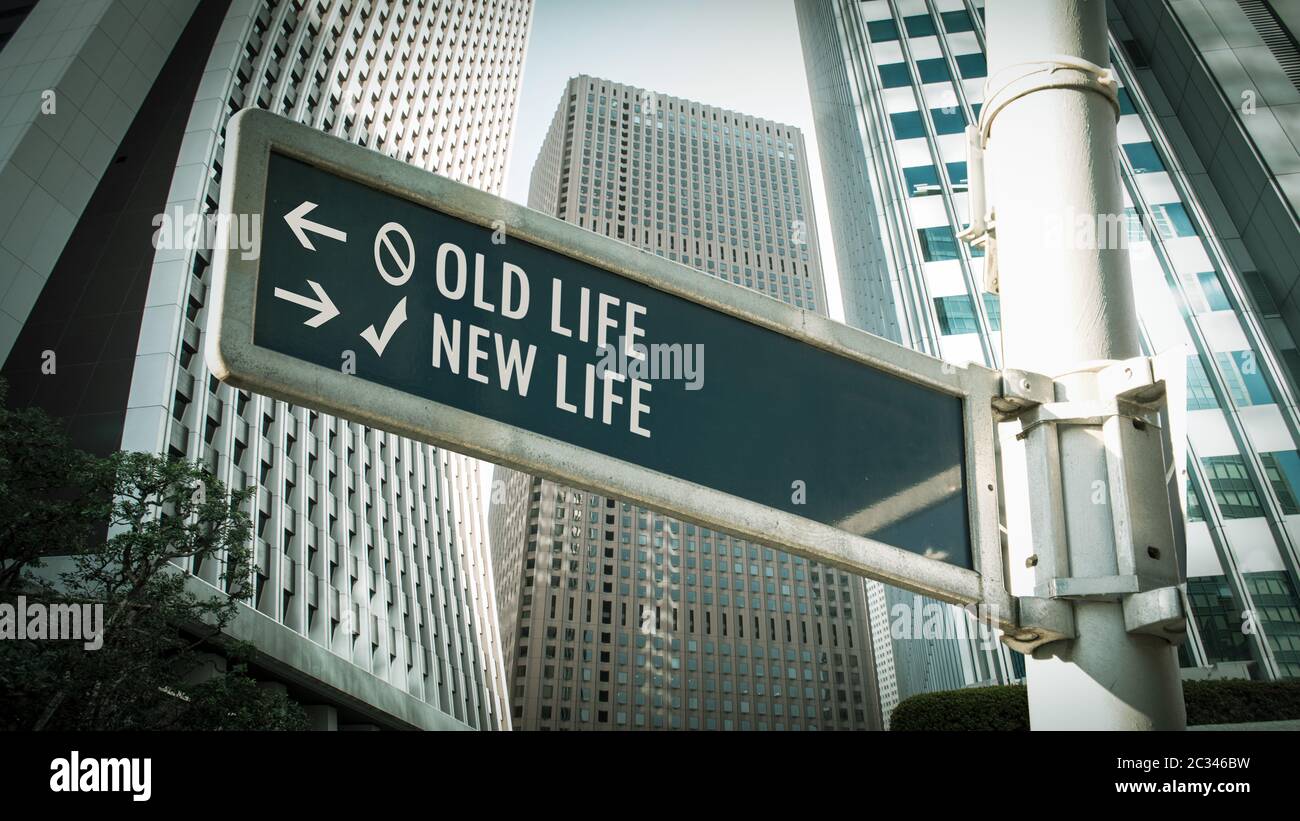 Street Sign to NEW LIFE versus OLD LIFE Stock Photo - Alamy