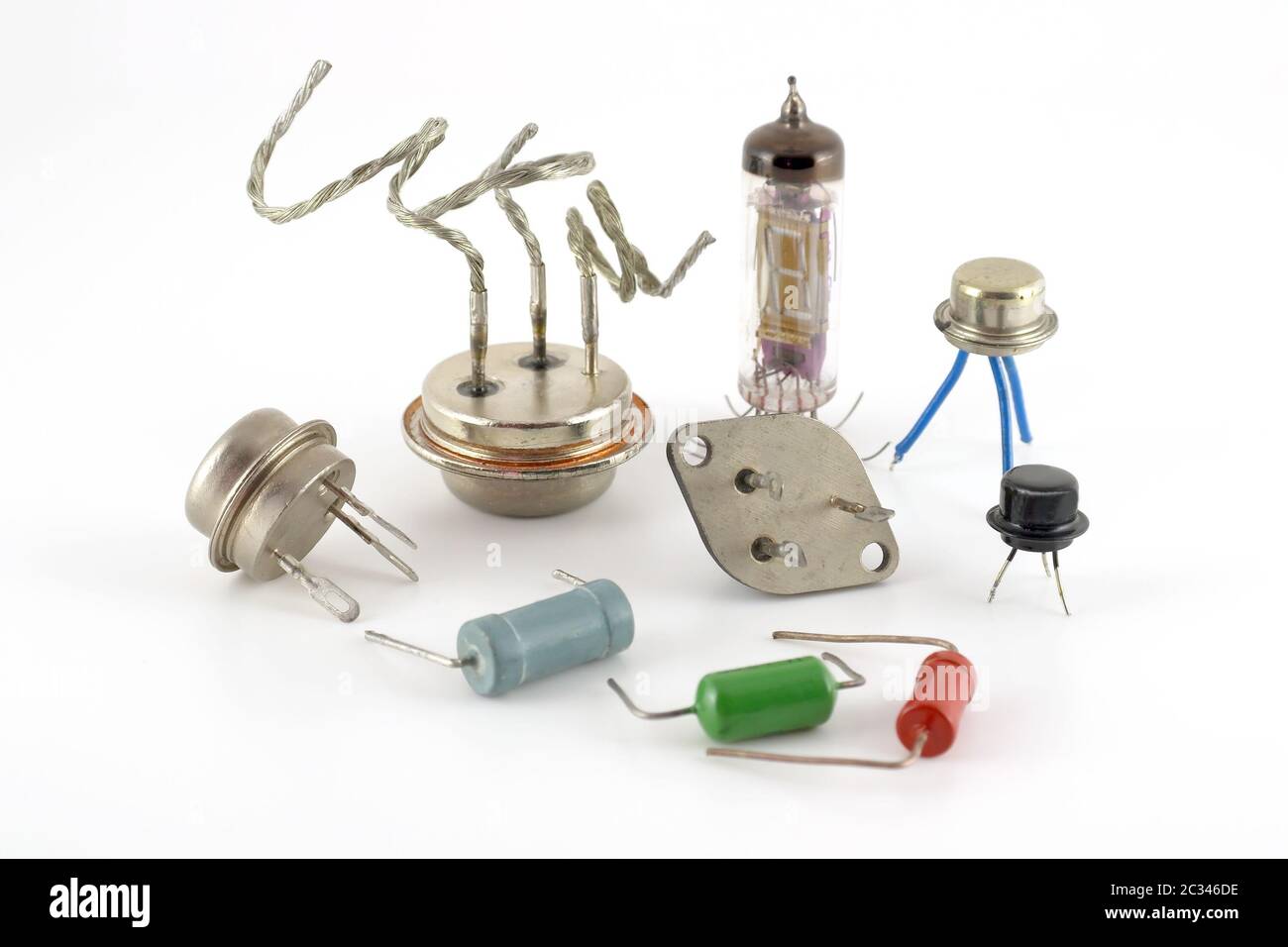 Old electonics components over white Stock Photo - Alamy