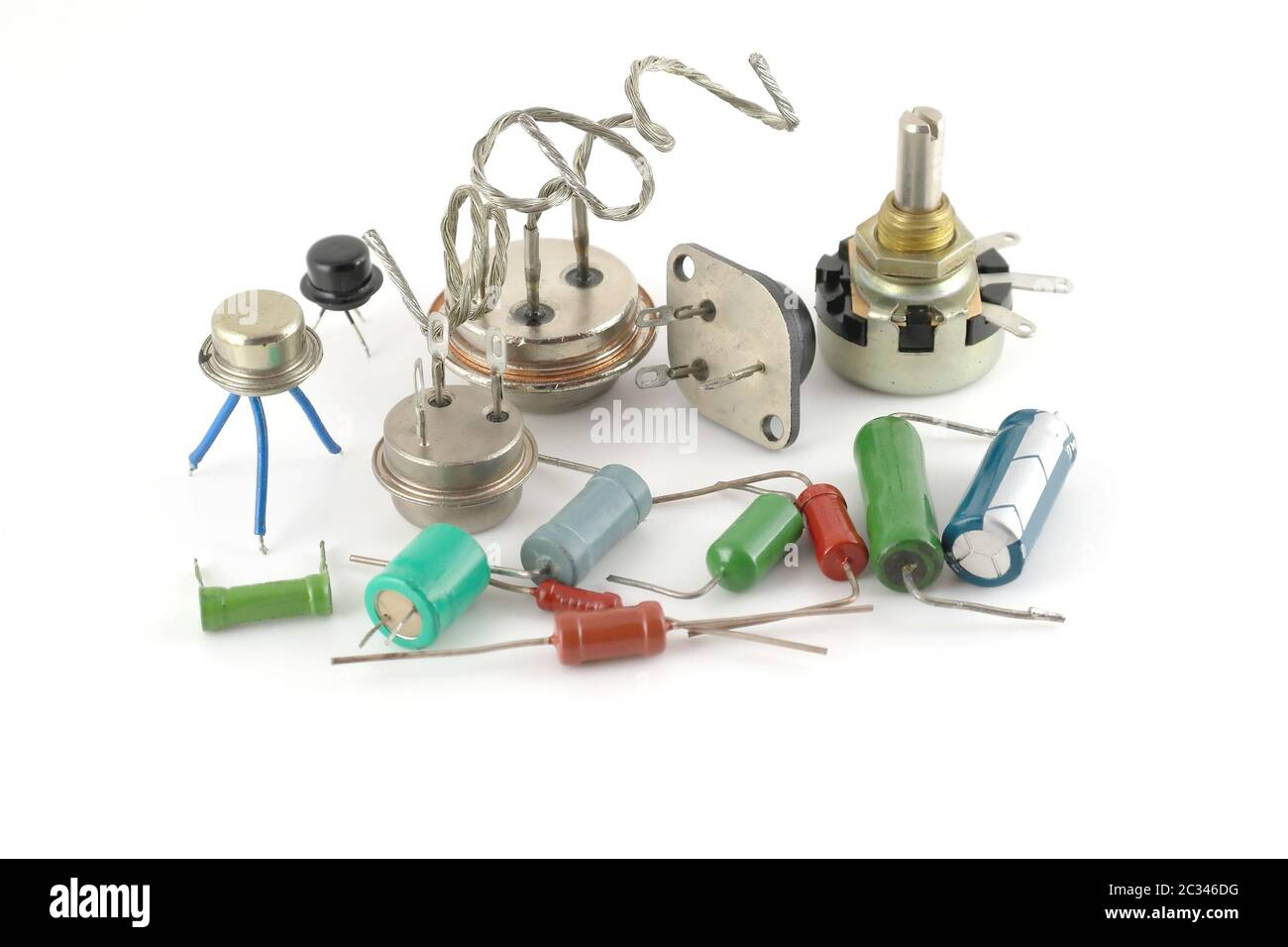 Old electonics components over white Stock Photo - Alamy