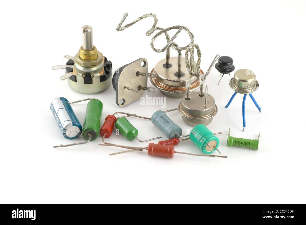 Old electonics components over white Stock Photo - Alamy