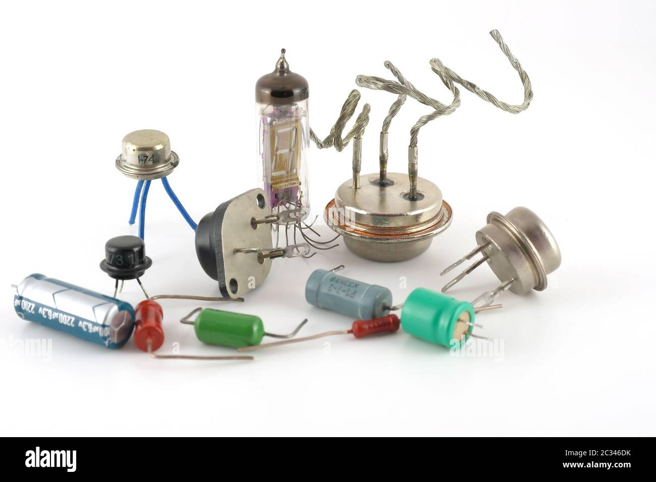 Old electonics components over white Stock Photo - Alamy