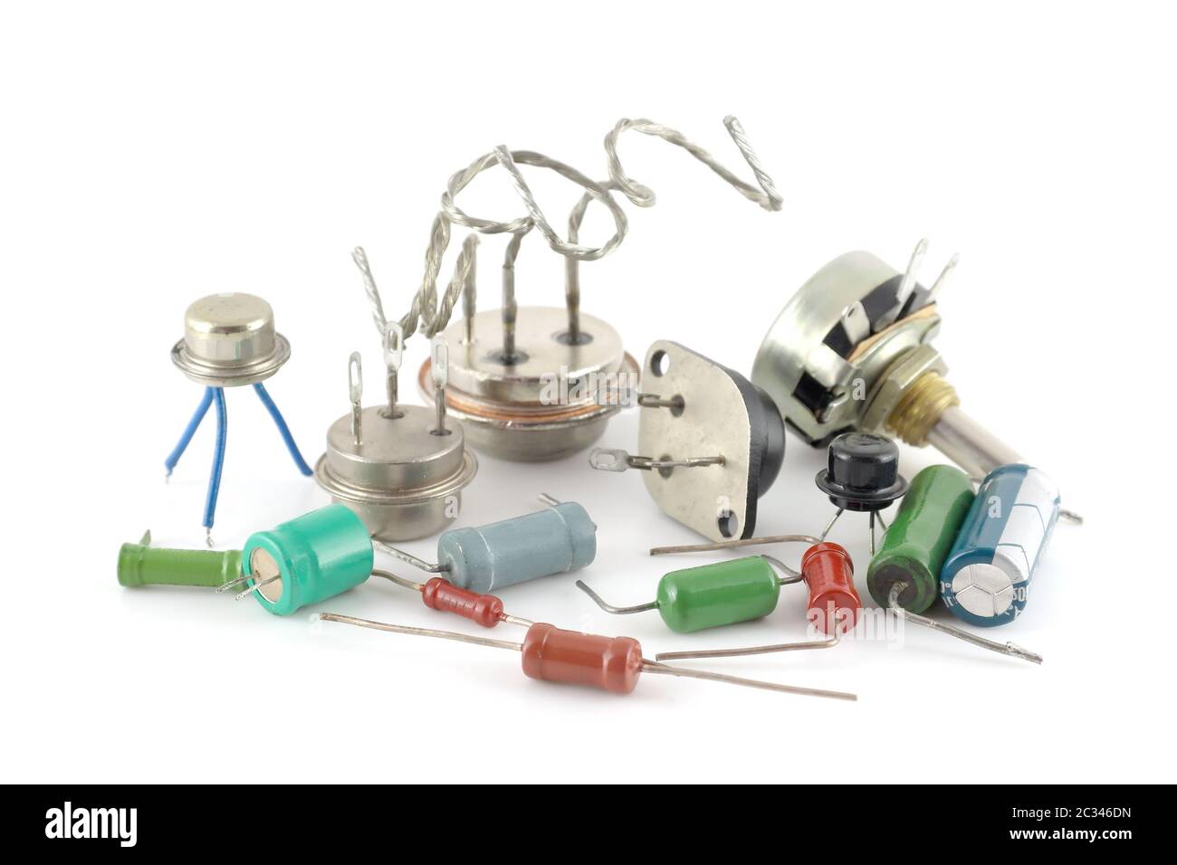 Old electonics components over white Stock Photo - Alamy