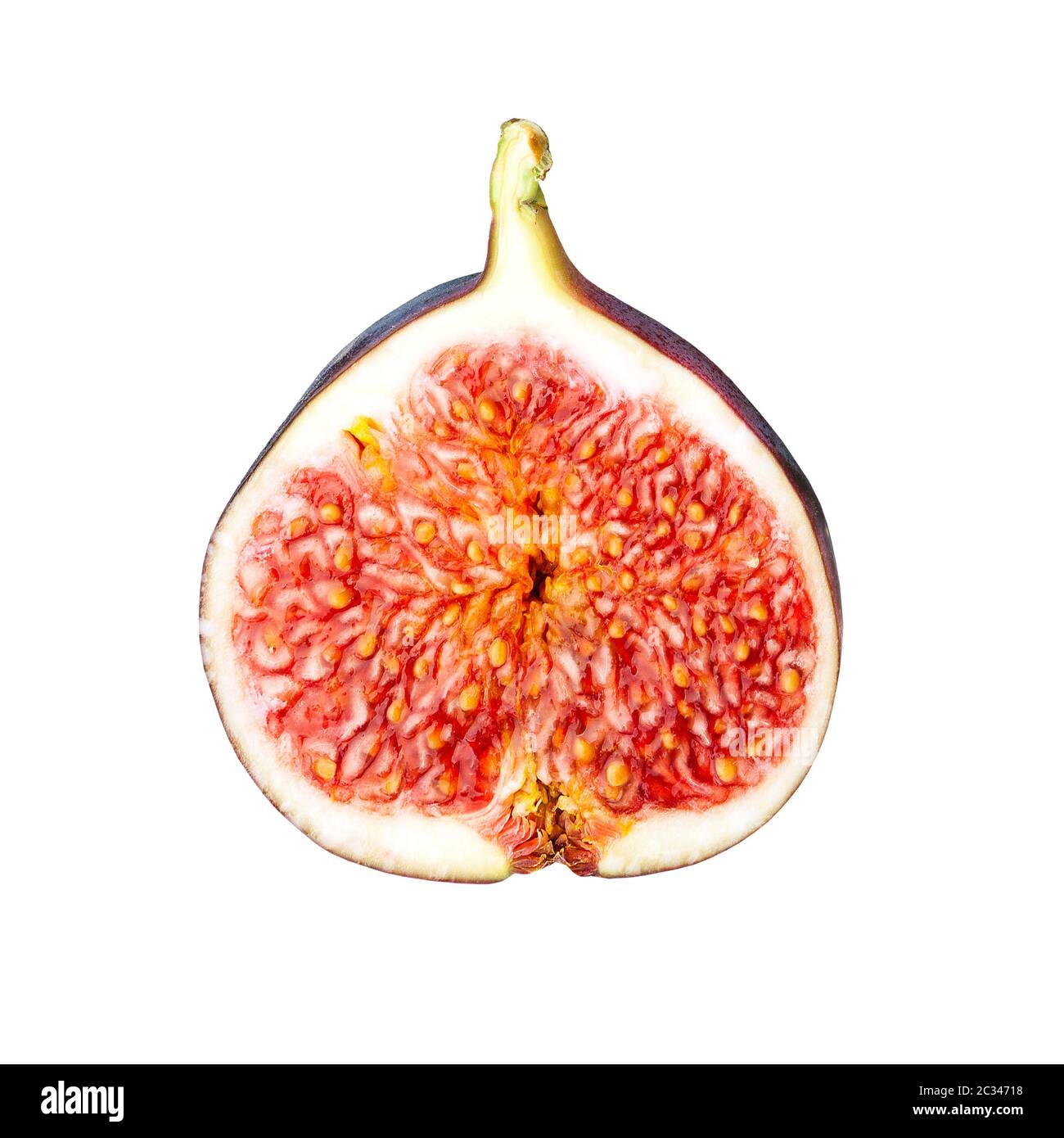 Fresh fig slice isolated on white background, ripe fruit half cut out ...