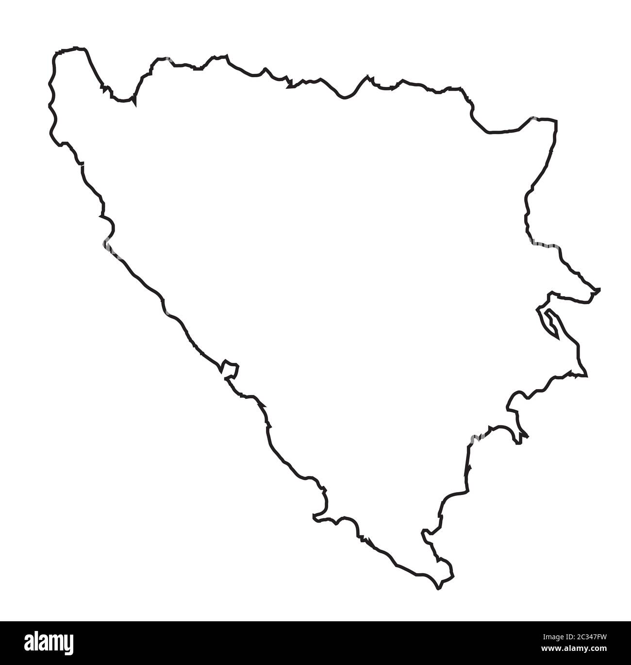 Isolated outline map of Bosnia and Herzegovina over a white background ...