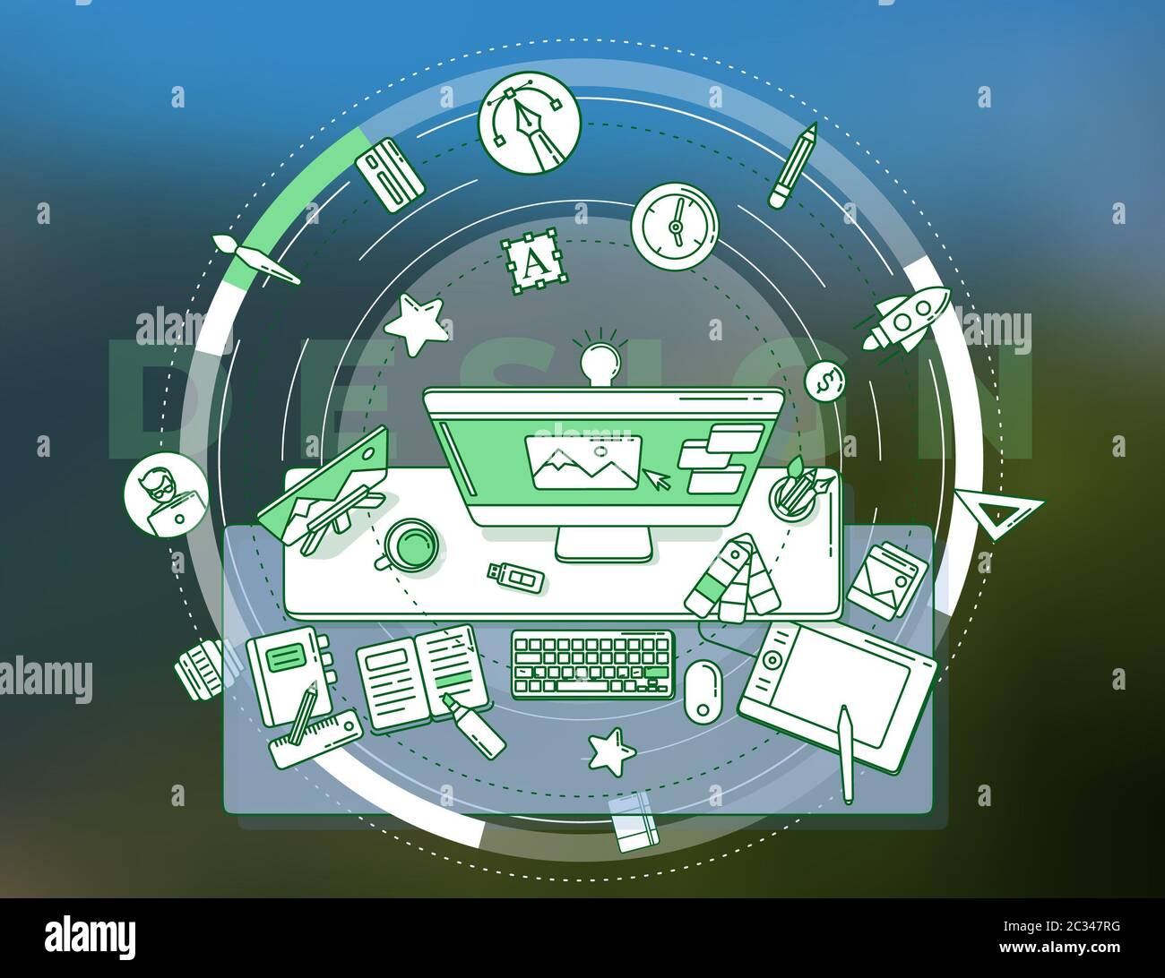 Creative, complex illustration about design and the profession of ...