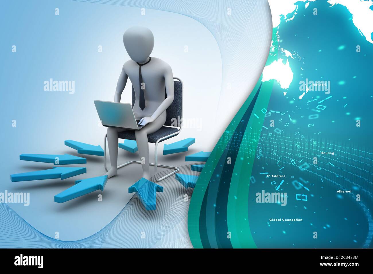 3d man working on laptop Stock Photo - Alamy