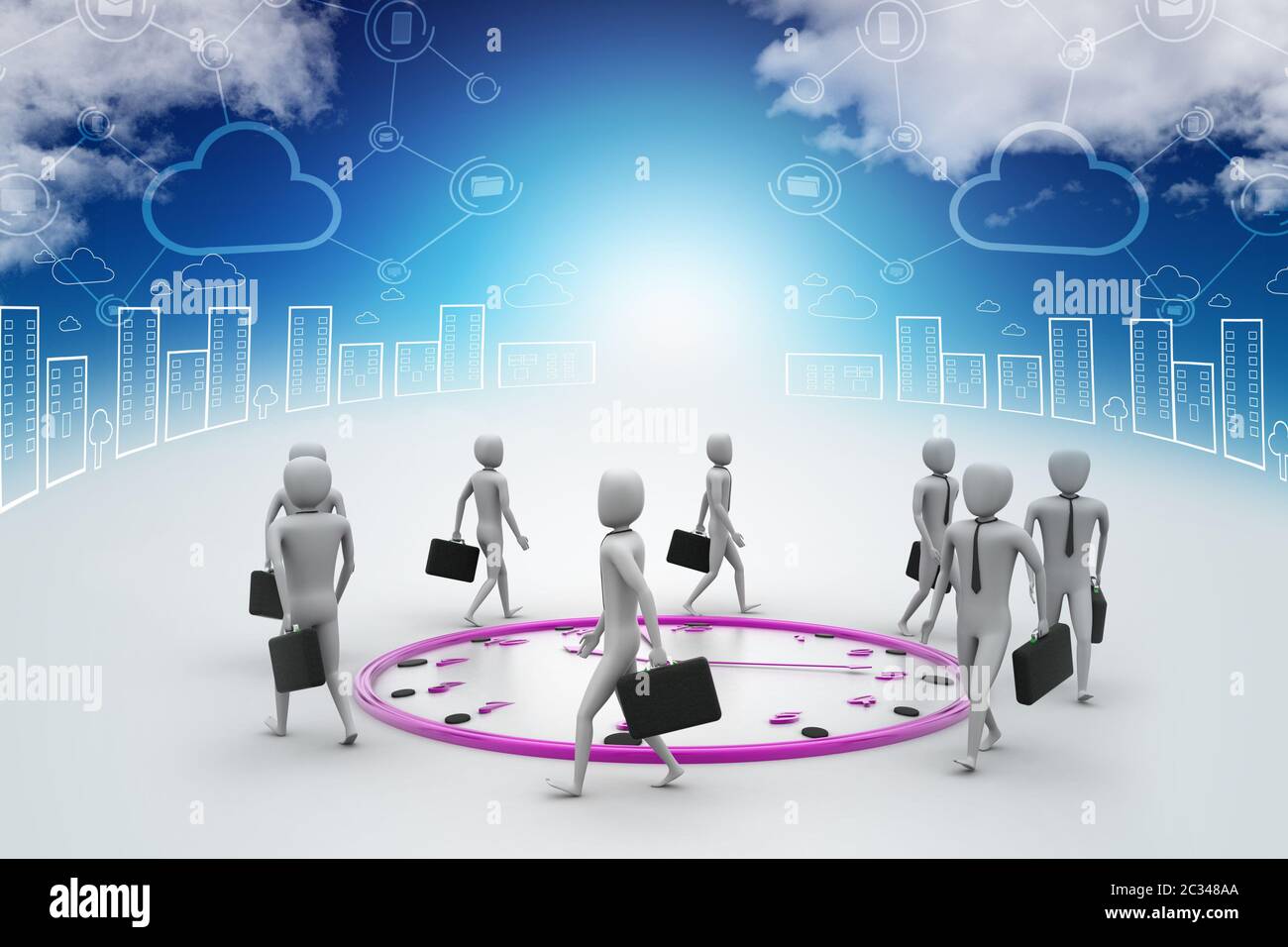 Business man walk around the clock Stock Photo - Alamy