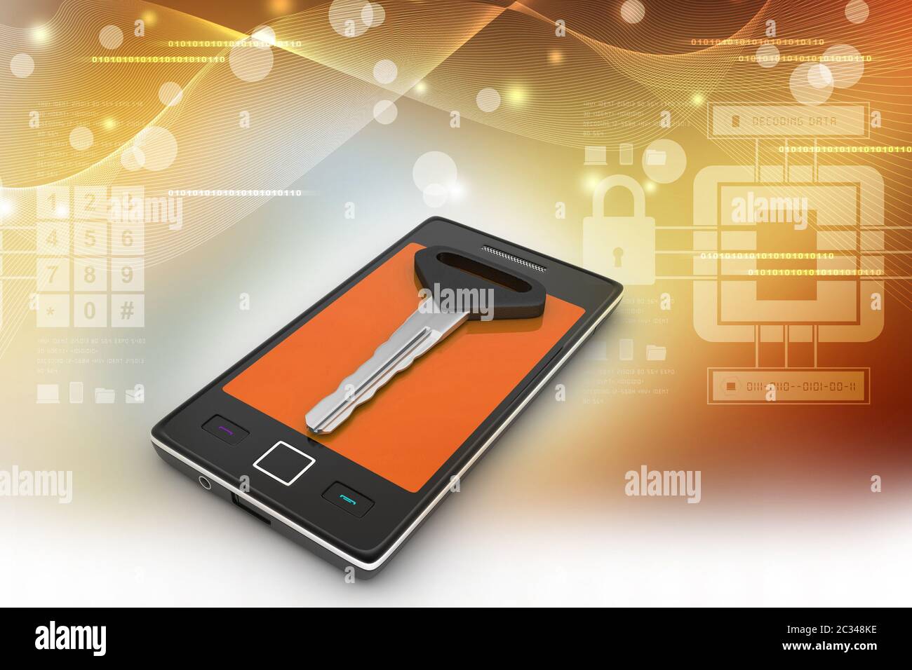 Smart phone with key Stock Photo - Alamy