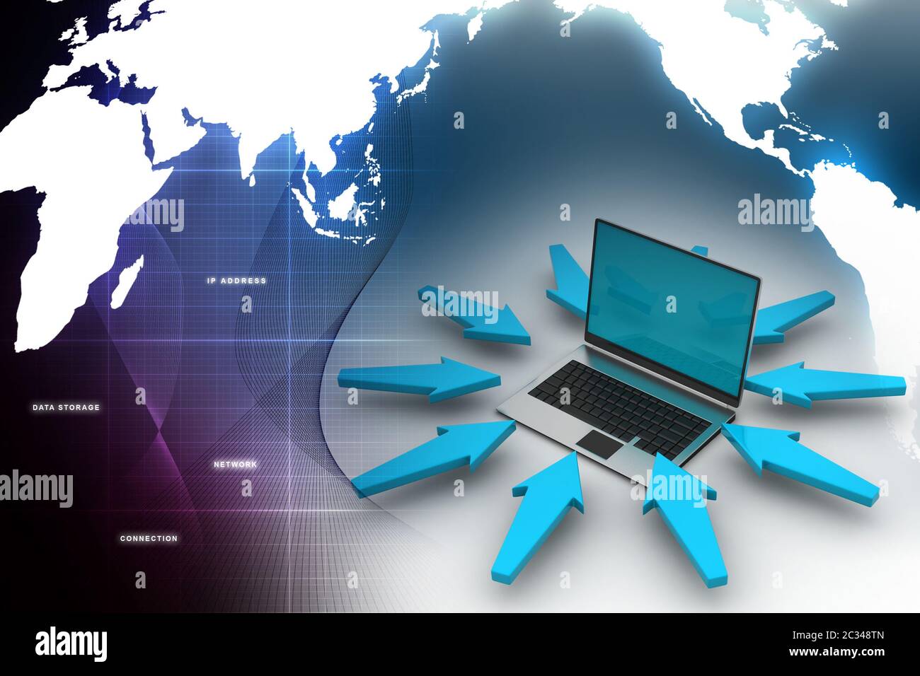 Laptop around the arrow mark Stock Photo - Alamy