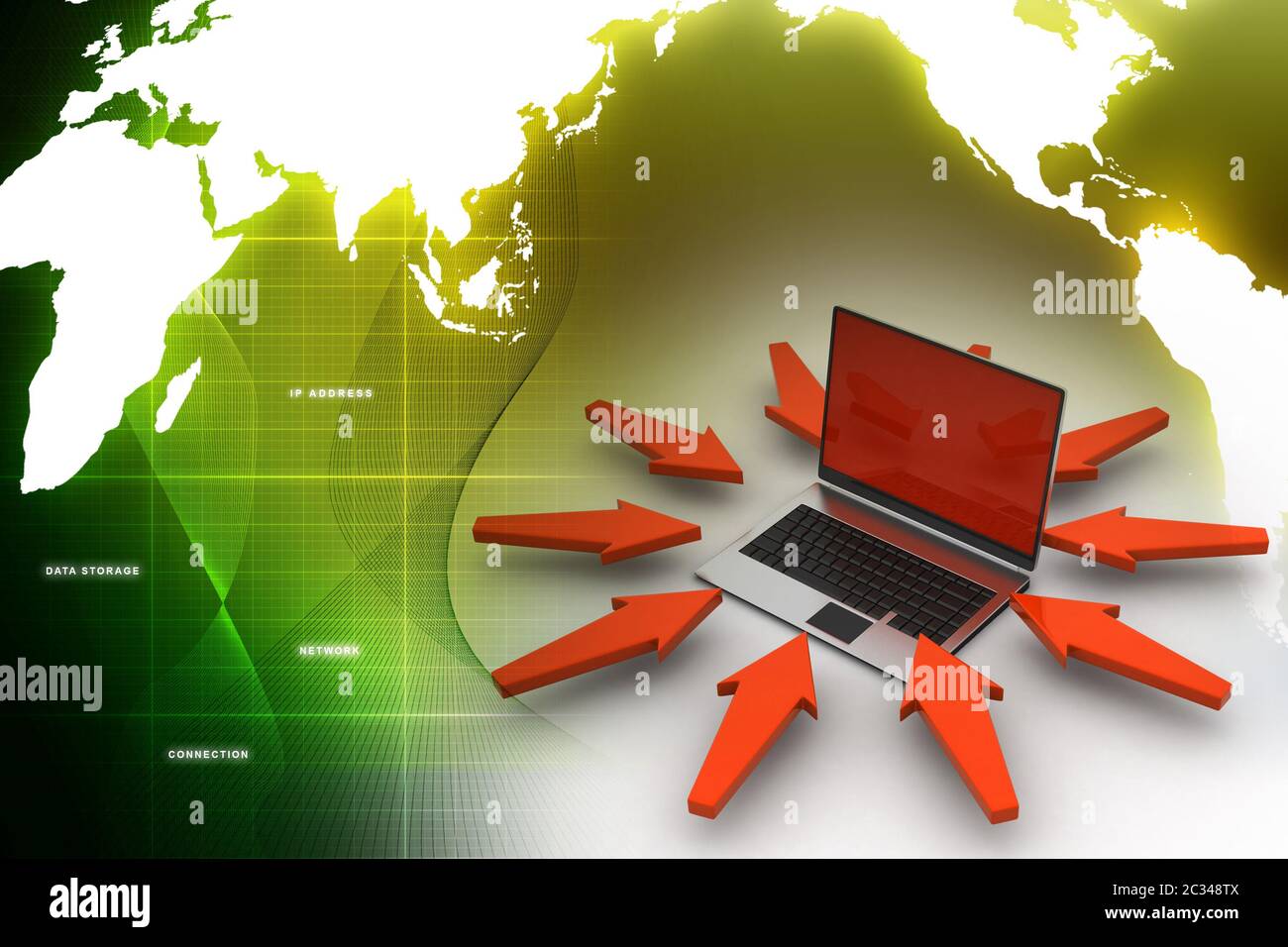 Laptop around the arrow mark Stock Photo - Alamy