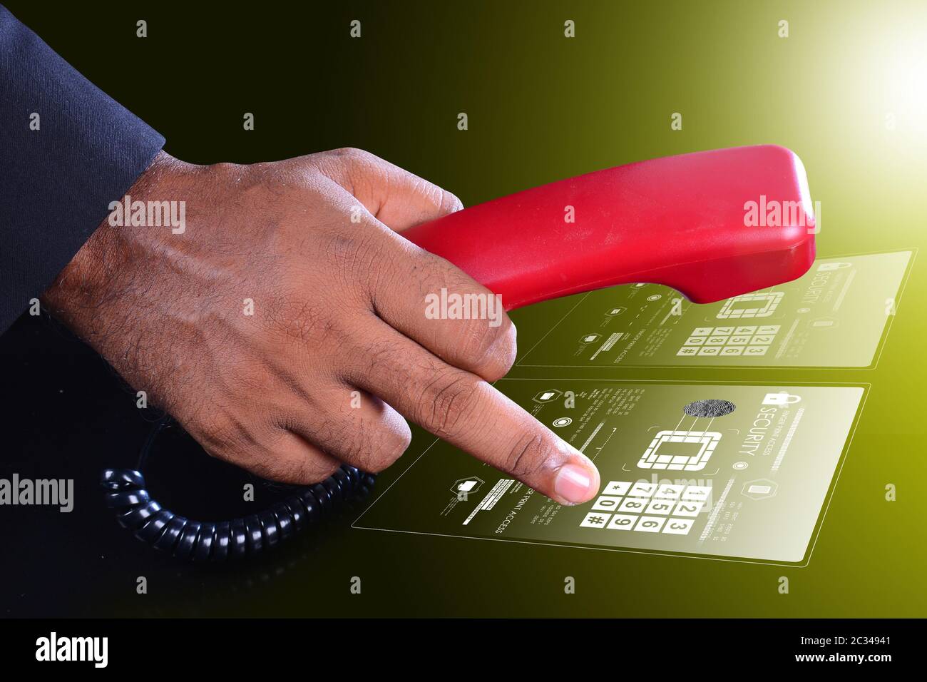 Man hand with telephone, communication concept Stock Photo - Alamy