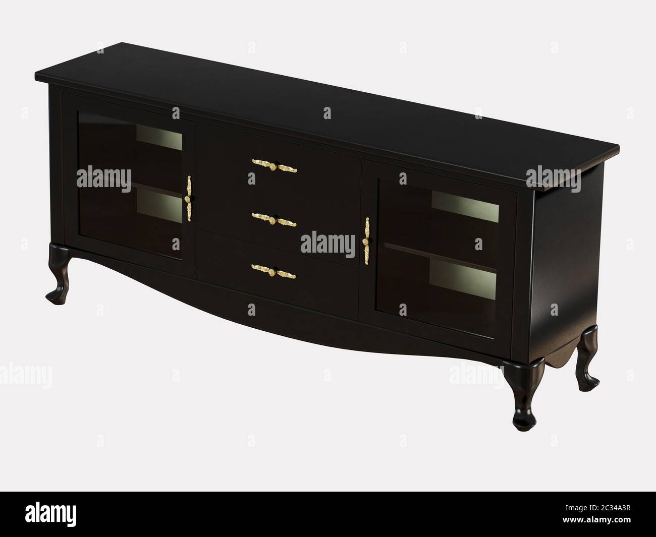 Black chest of drawers with boxes on a white background 3d rendering ...