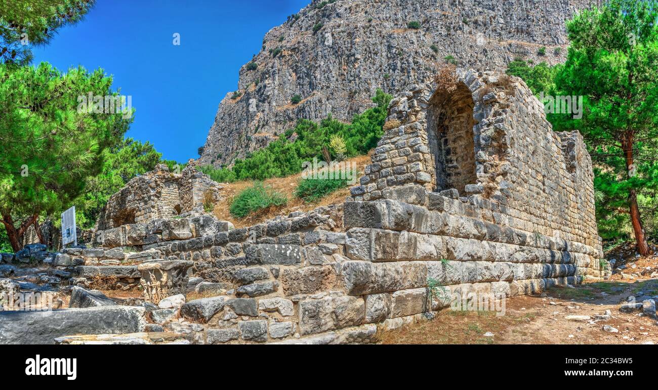 Ruins of the Ancient greek city of Priene in Turkey on a sunny summer ...