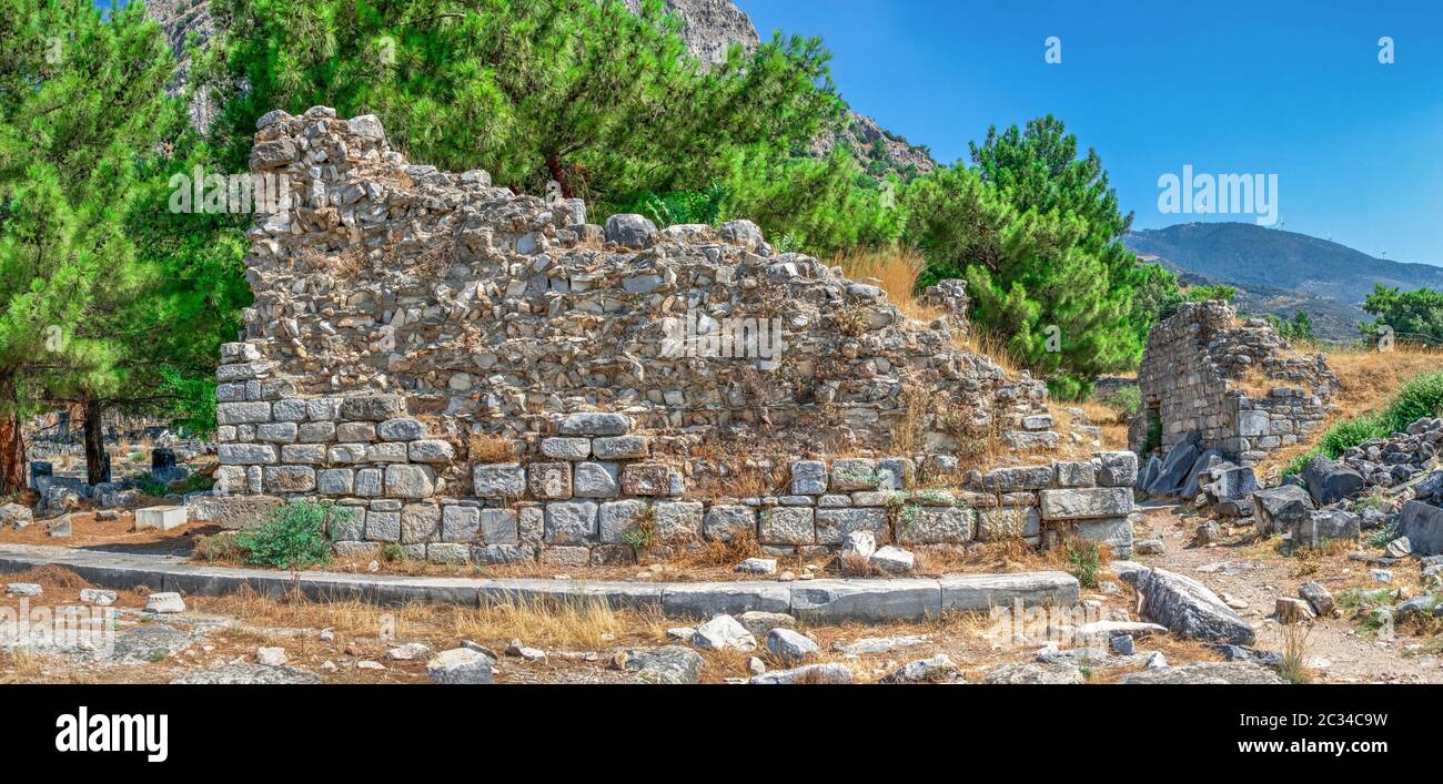 Ruins of the Ancient greek city of Priene in Turkey on a sunny summer ...