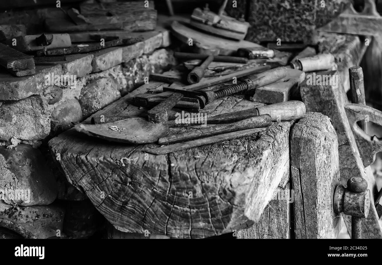 Old carpentry tools, detail of tools for working with wood Stock Photo ...