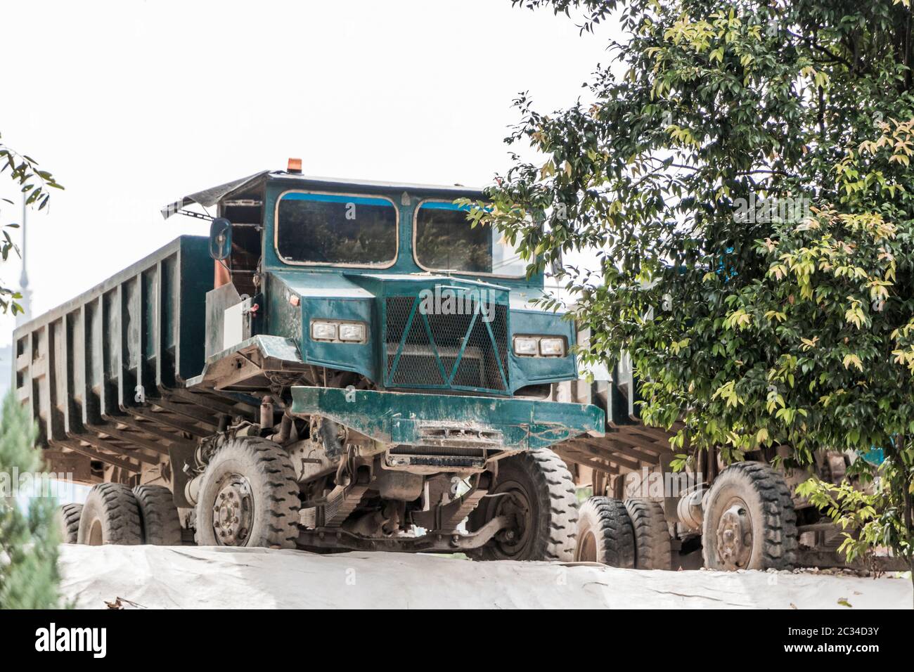Large old dark blue turquoise dump truck tipper from Malaysia, Asia ...