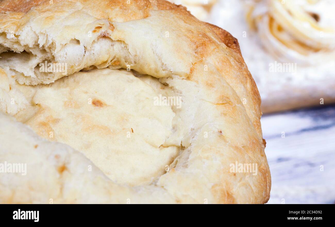 fresh delicious soft bread and white flour while cooking in the kitchen ...