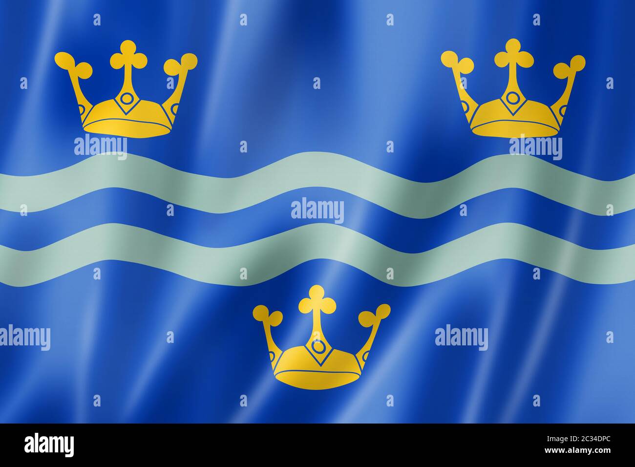 Cambridgeshire County flag, United Kingdom waving banner collection. 3D ...