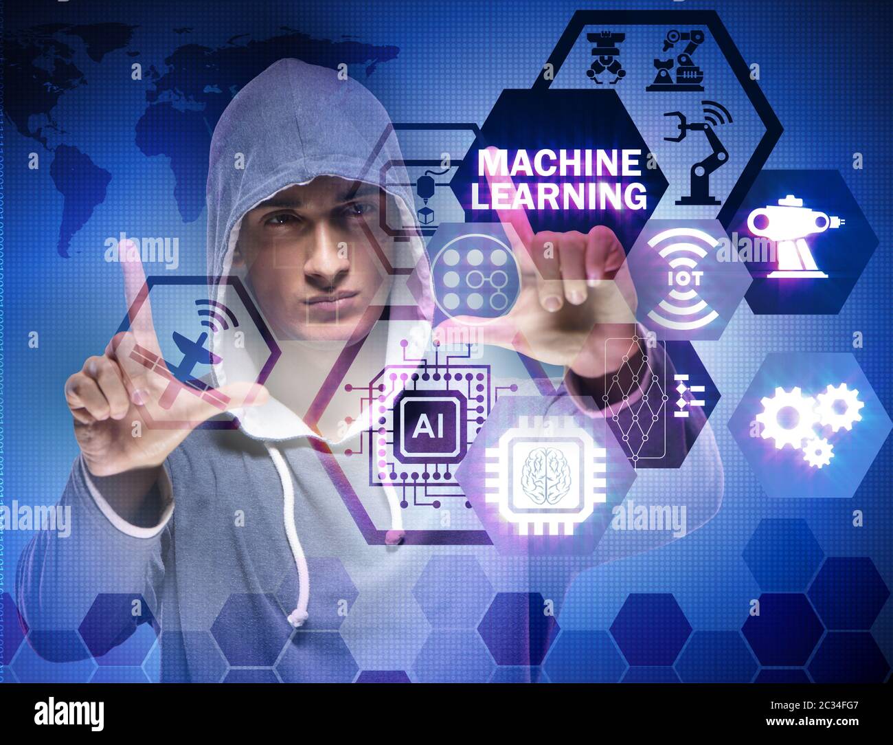 Hacker in machine learning concept Stock Photo - Alamy