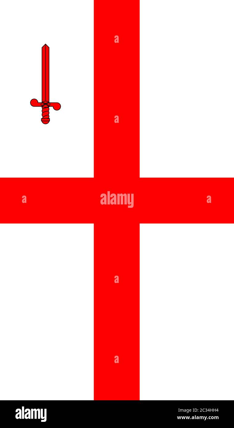 The flag of the City of London England in red and white in hanging ...